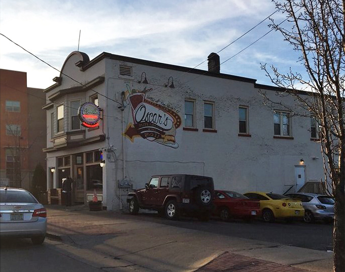 A mural on the building's side celebrates Oscar's burger legacy&mdash;like the Sistine Chapel of ground beef artistry.