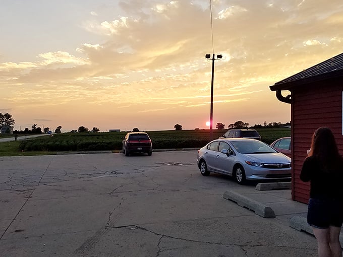 As the sun sets over cornfields, the Wedron Office glows like a beacon for hungry travelers. Some of life's best meals happen in parking lots like this.