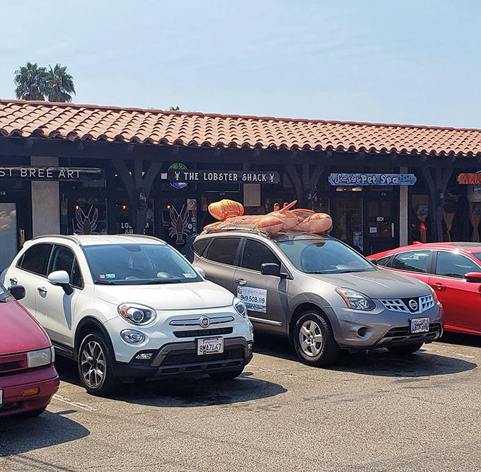 The giant lobster on the car roof isn't just decoration &ndash; it's a beacon guiding hungry souls to lobster salvation in this unassuming strip mall.