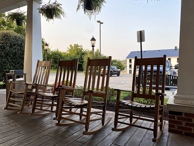 Rocking chairs on the porch where time slows down, allowing you to contemplate whether a third helping was really necessary. (It was.)