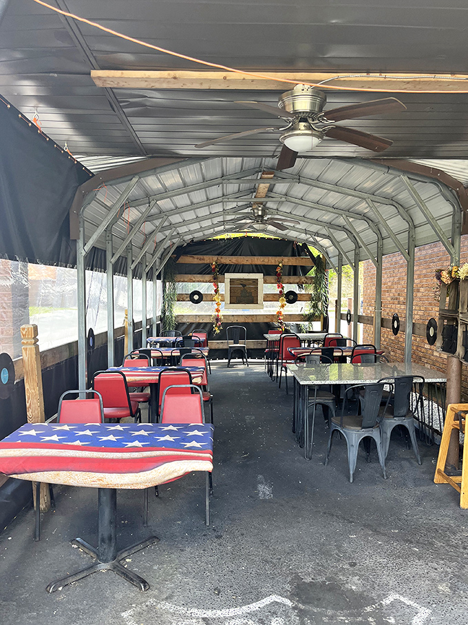 The outdoor seating area&mdash;where fresh air meets comfort food under a canopy of Pennsylvania sky.