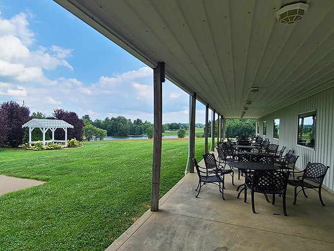 The porch view that makes you want to quit your job, buy a rocking chair, and spend your days contemplating the meaning of perfect fried chicken.
