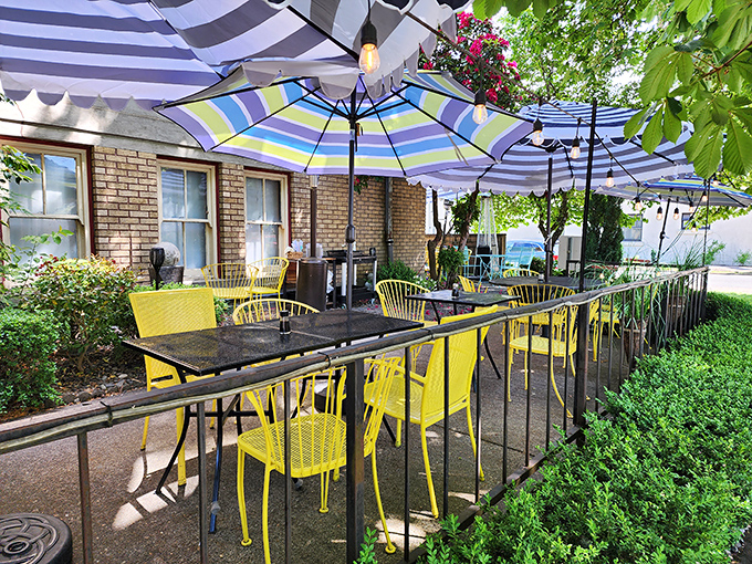 The sunny patio with cheerful yellow chairs practically begs you to linger over one more sake.