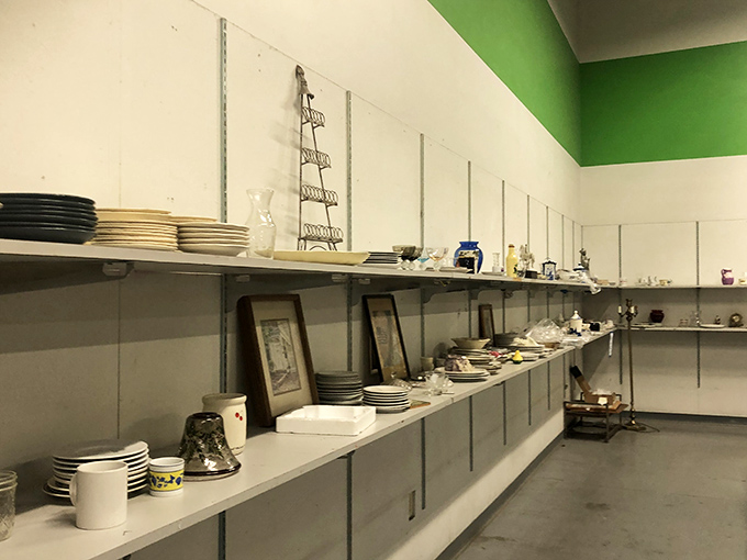 The dishware section: where mismatched becomes eclectic and incomplete sets find new purpose. Martha Stewart would call it "creatively curated."