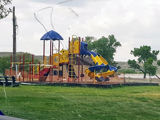 Kid-tested, parent-approved playground where screen time loses to scream time. The backdrop makes it a playground with serious landscape cred.