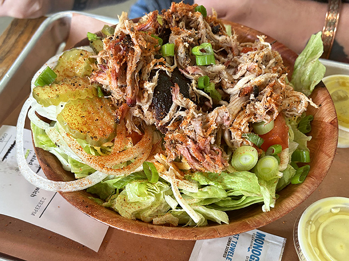 This isn't just a salad&mdash;it's a clever disguise for enjoying more barbecue while pretending to eat healthy. The pulled pork plays along beautifully.