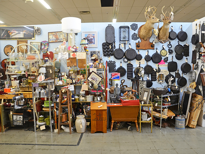 Cast iron paradise! This booth has enough skillets to fry breakfast for the entire state of Alabama simultaneously.