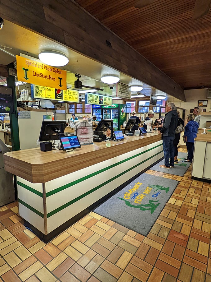 The ordering counter: where dreams of fish sandwiches come true and locals mingle with pilgrims on the great West Virginia seafood quest.