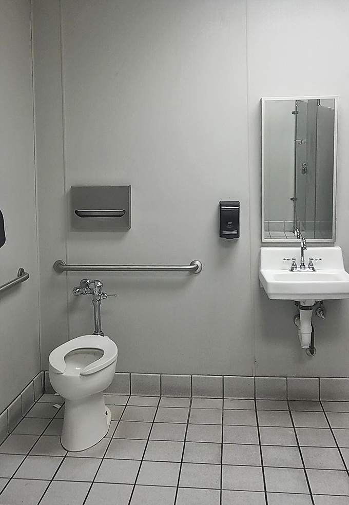 Even the restrooms maintain that clean, no-nonsense efficiency that makes this Goodwill a cut above the thrifting competition.