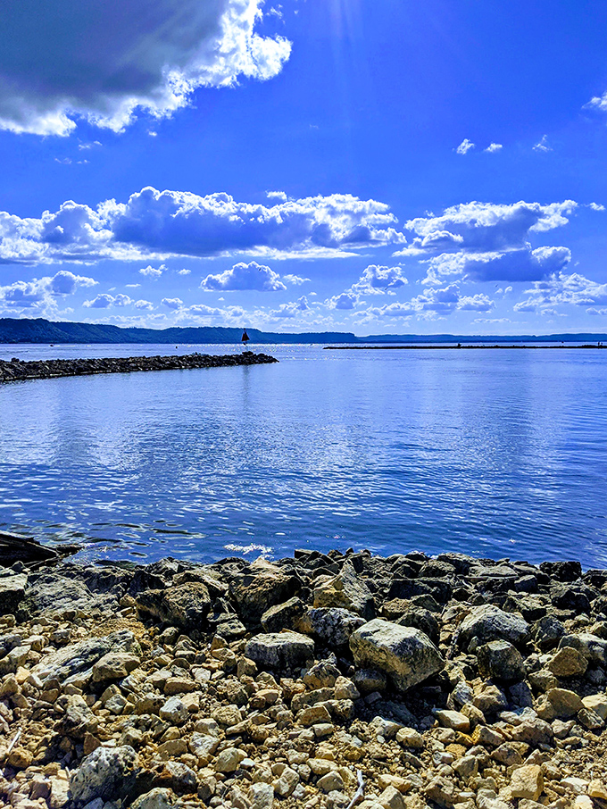 Lake Pepin's rocky shoreline creates nature's jigsaw puzzle, with each stone telling part of the Mississippi's ancient geological story.