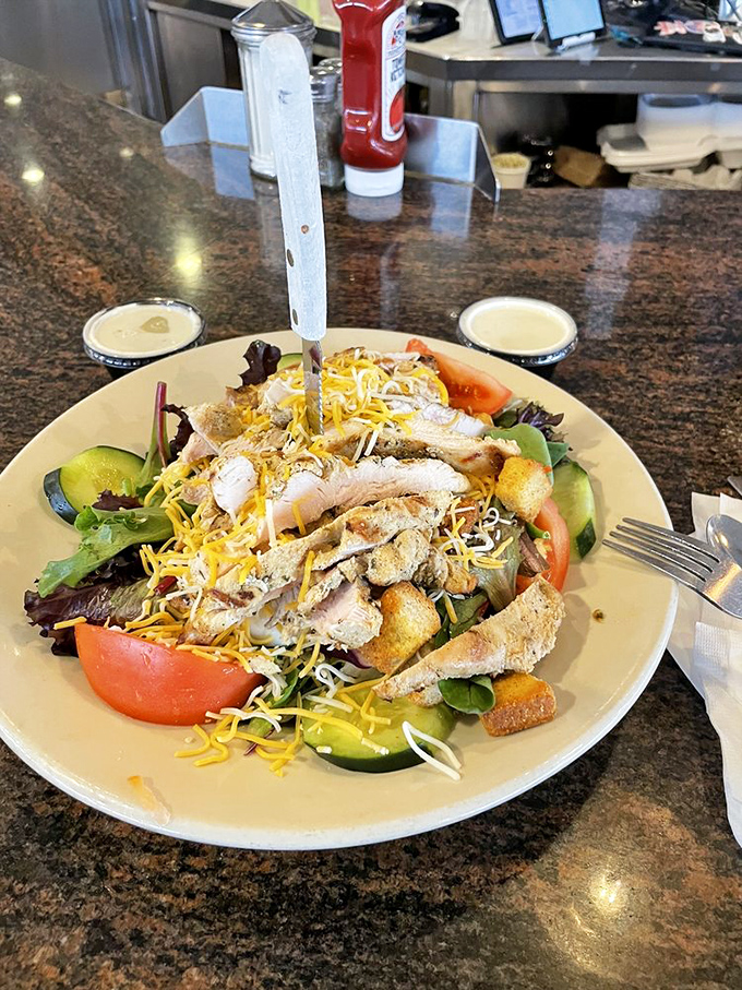 A chicken salad that proves healthy eating doesn't have to be punishment—fresh, colorful, and substantial enough for the hungriest diner.