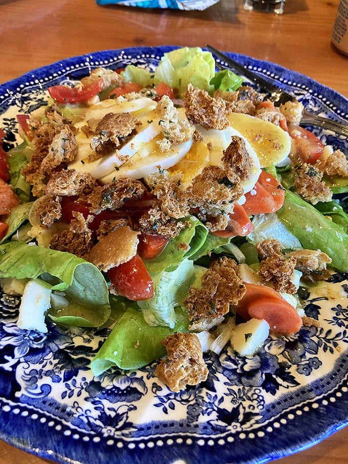 Crispy, golden toppings transform this salad into something that might actually compete with the pastry case for your attention.