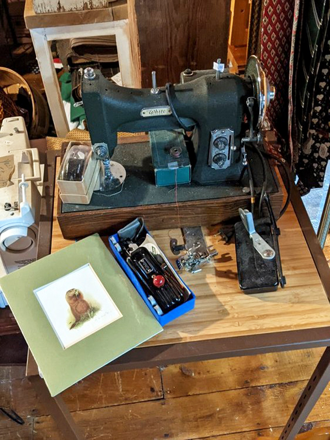 A vintage sewing machine sits ready for action, representing an era when things were built to last generations.