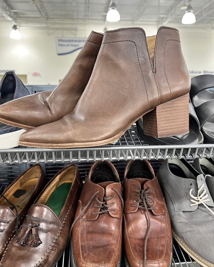 Leather boots with character stand proudly above their oxford neighbors. In the footwear section, yesterday's splurges become today's steals.