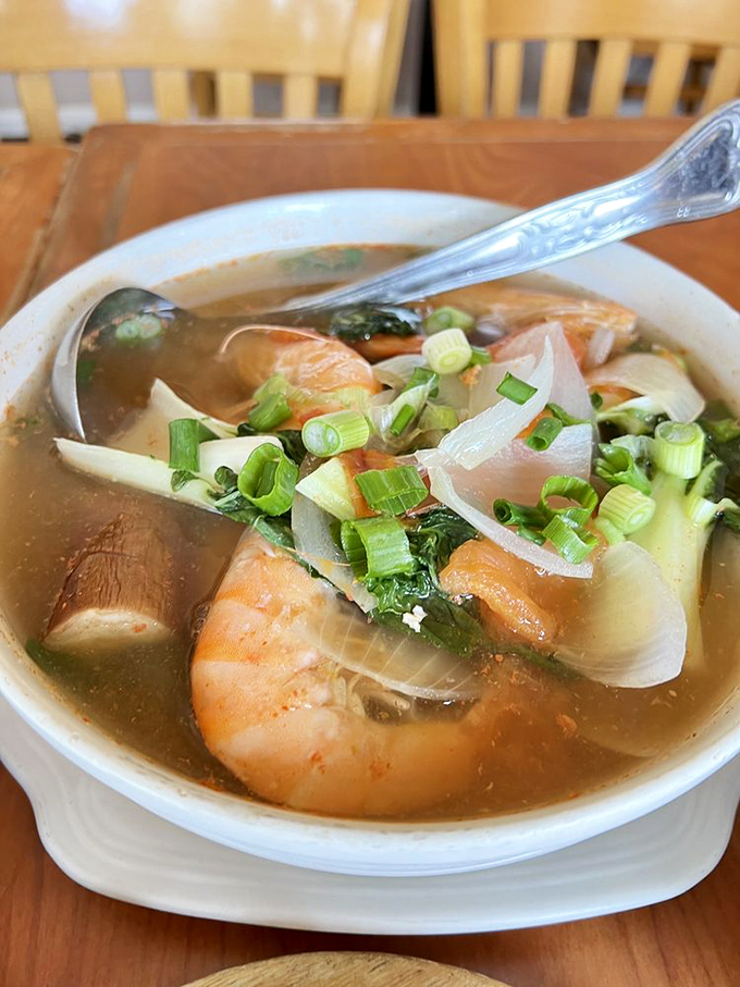 Sinigang soup that could cure whatever ails you. Those shrimp swimming in broth aren't just ingredients&mdash;they're little life rafts of flavor.