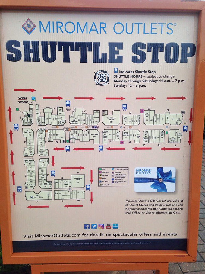 Shuttle stops connect shopping zones like a retail theme park – when your bags become too heavy to carry.