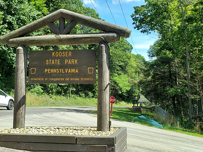 The entrance sign stands ready to welcome you to your next favorite escape that nobody's heard about yet.