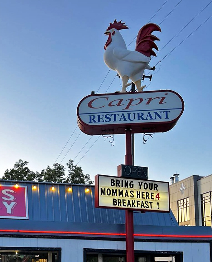 "Bring your mommas here for breakfast!" The sign says what we're all thinking&mdash;this food is mom-approved comfort.