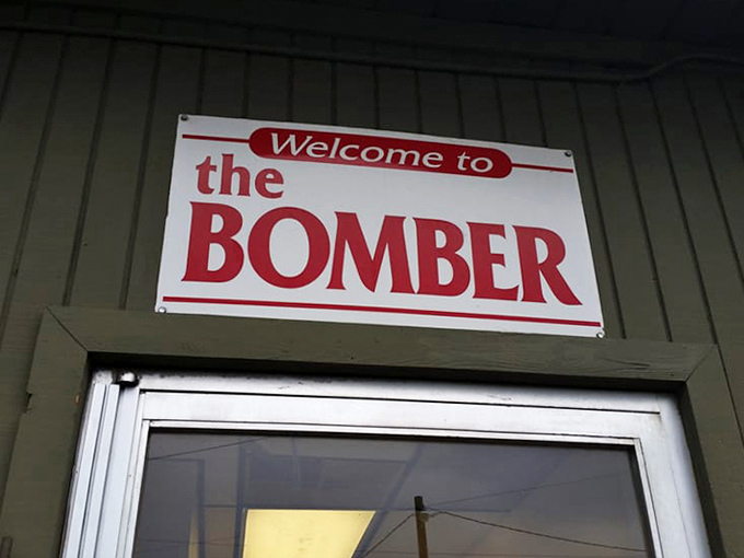 Even the signage keeps it simple: "Welcome to the Bomber" &ndash; no fancy fonts needed here.