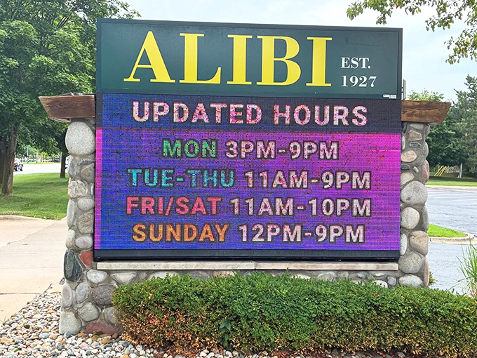 Clear signage ensures you'll never miss out on Alibi's legendary fish and chips experience. 
