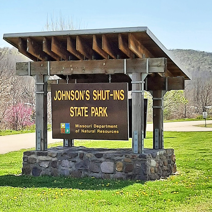 Welcome to billion-year-old fun! This entrance sign marks the beginning of your journey into one of Missouri's most spectacular natural wonders.