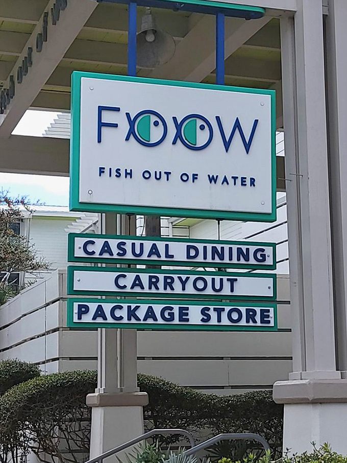 The sign promises three essentials: great food, convenience, and libations to go. A holy trinity of vacation necessities.