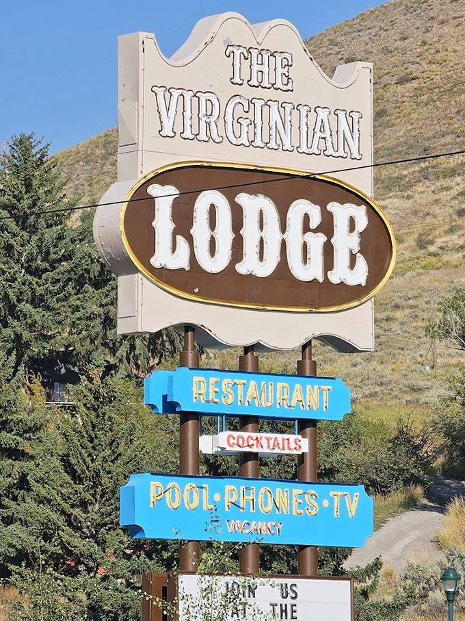 A sign that promises more than just food&mdash;it's advertising a Wyoming institution. "Lodge" suggests you might never want to leave, which is entirely accurate.