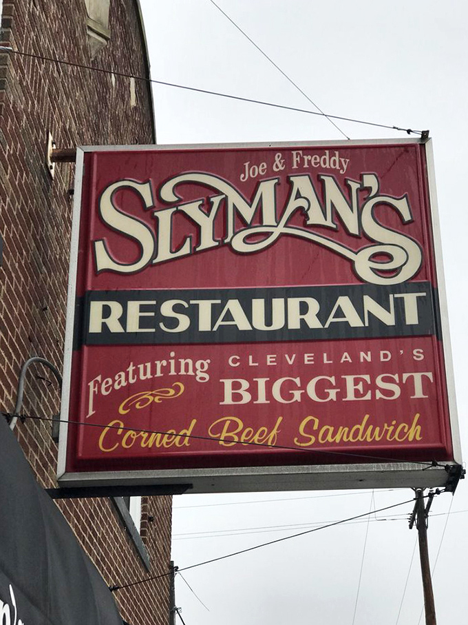 The iconic sign promises Cleveland's BIGGEST corned beef sandwich &ndash; a bold claim backed by mountains of delicious evidence.