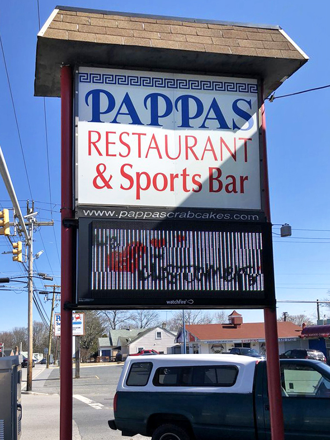 The iconic Pappas sign beckons hungry travelers like a lighthouse for seafood lovers. Your GPS might get you there, but your taste buds will bring you back.