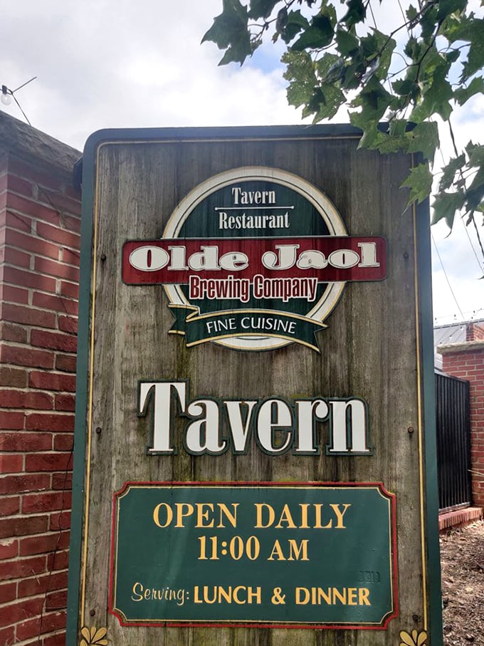 The sign proudly announces "Brewing Company" alongside "Fine Cuisine"&mdash;a two-sentence promise they absolutely keep.