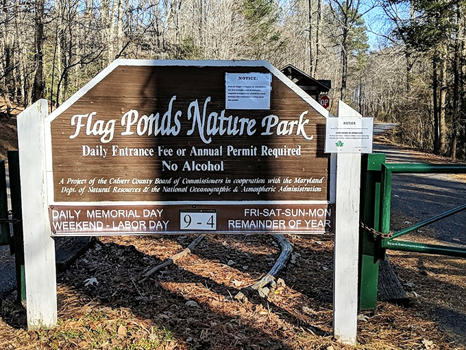 The entrance sign lays out the ground rules for paradise&mdash;a small fee for admission to one of Maryland's most treasured natural escapes.