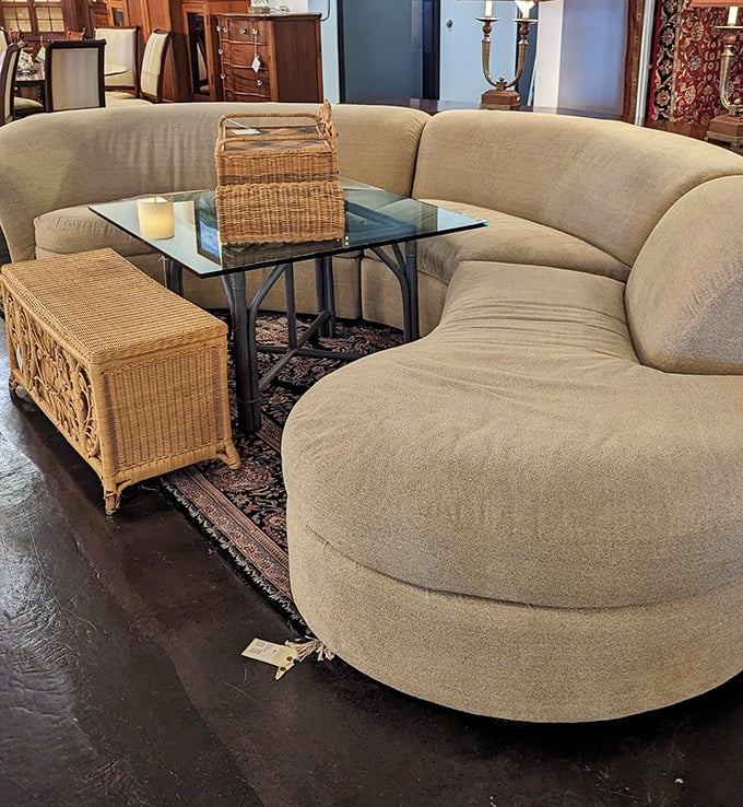 The curved sofa that whispers, "Come, sit, stay awhile" in the language of pure comfort. Neutral perfection for the indecisive decorator.