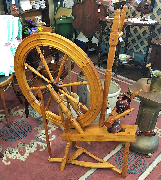 This isn't just a spinning wheel&mdash;it's Sleeping Beauty's nightmare and a textile enthusiast's dream, crafted when patience was more common than Wi-Fi.
