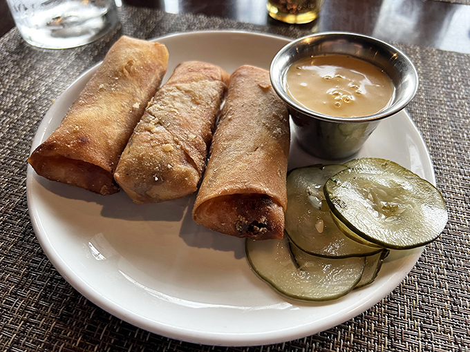 Spring rolls lined up like delicious soldiers, ready to be dipped in that tangy sauce and disappear in two bites flat.