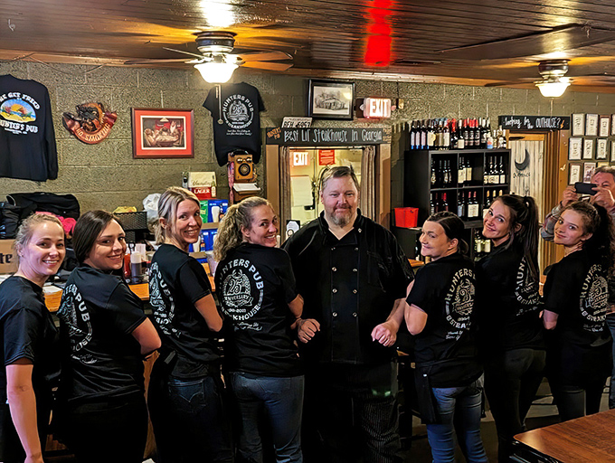 A team that wears their restaurant pride on their sleeves&mdash;literally&mdash;suggesting this isn't just a job, but a culinary family. 