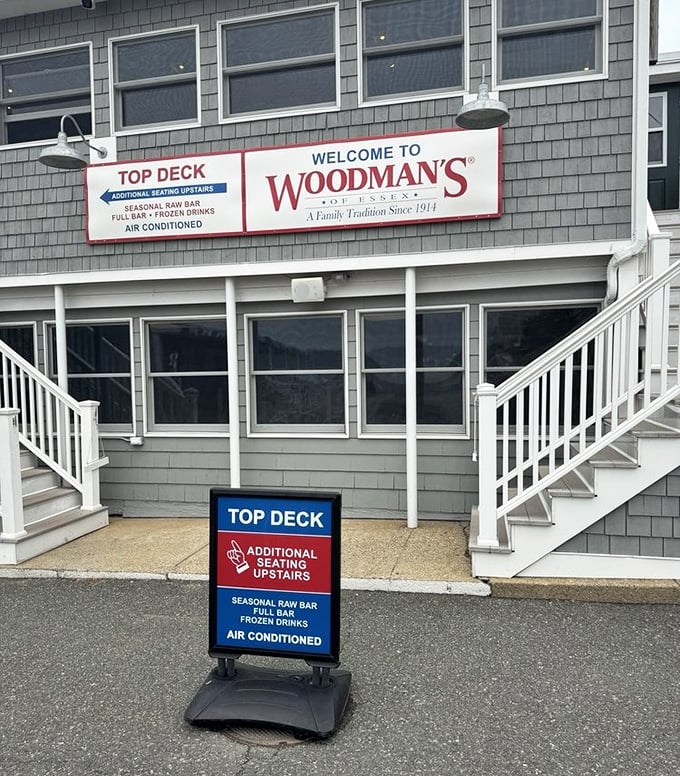 Those stairs lead to the Top Deck where additional seating and a seasonal raw bar await adventurous eaters seeking elevated experiences.