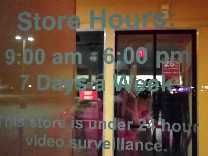 Store hours posted like a promise—nine hours daily of treasure hunting possibilities, seven days a week for the dedicated.
