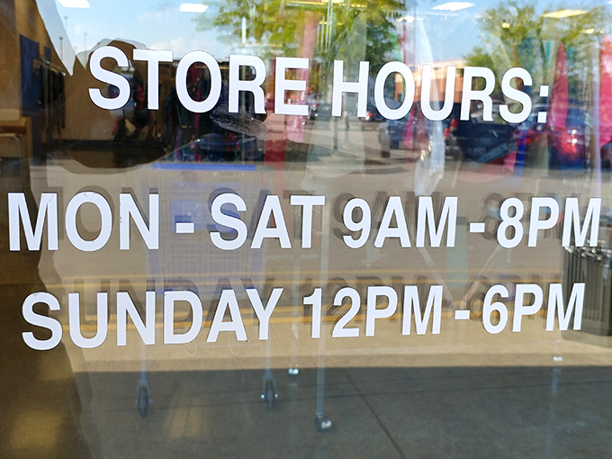 Store hours generously posted for the dedicated bargain hunter&mdash;because the thrill of the thrift waits for no one, six days a week.