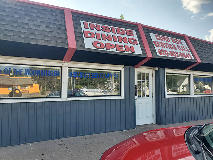 Daylight reveals the blue siding and straightforward signage. Like a trusted friend, Skaets doesn't need flashy introductions&mdash;its reputation speaks volumes.