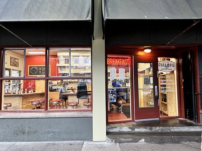 That neon "BREAKFAST" sign in the window isn't just advertising&mdash;it's a beacon of hope on foggy Portland mornings.