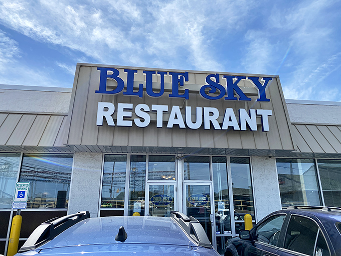 The bold blue lettering announces without fanfare: this is a place that puts substance over style.