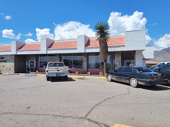 Under that brilliant New Mexico sky, El Camino's exterior stands ready to welcome hungry travelers and locals alike&mdash;no pretension, just good food waiting inside.