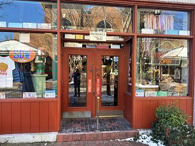 The red-trimmed entrance beckons like a portal to a simpler time when breakfast was the most important meal of the day.