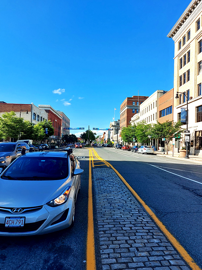 North Street stretches through downtown where cobblestone medians and historic storefronts create a walkable cityscape that encourages exploring on foot.