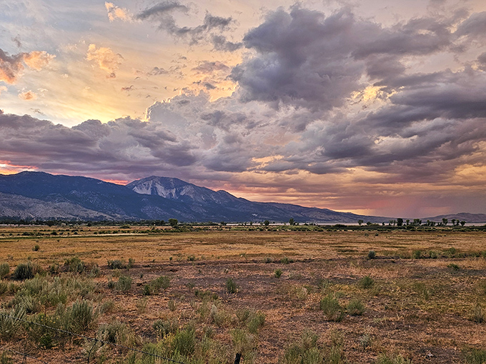 Magic hour in the high desert. When the sun sets behind Mount Rose, the sky performs a color show that puts Vegas lights to shame.