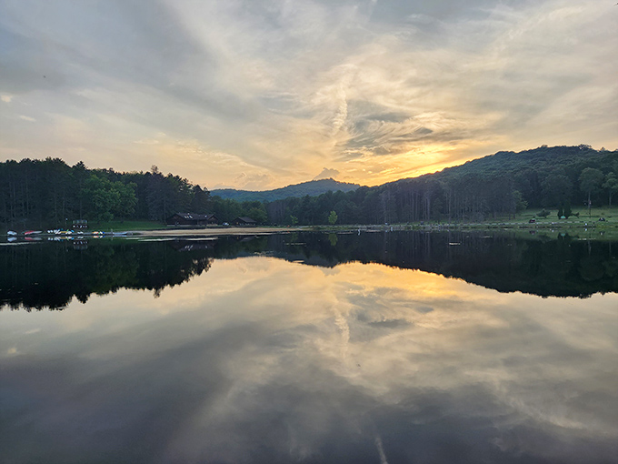 Sunset magic turns the lake into liquid gold. This is the moment when everyone at Parker Dam collectively sighs in appreciation.