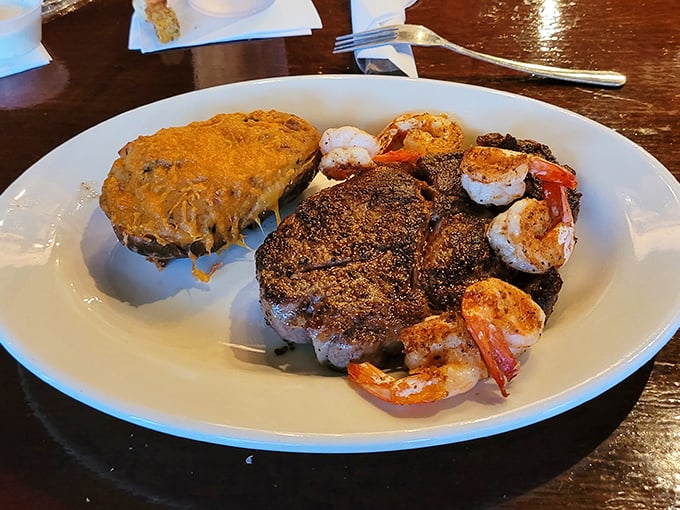 Surf and turf &ndash; the diplomatic solution to the eternal "steak or seafood" debate. This plate suggests the correct answer was "yes" all along.