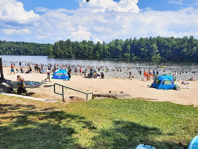 Peak summer joy captured in one frame&mdash;where the beach becomes everyone's living room and strangers become temporary neighbors in aquatic bliss.
