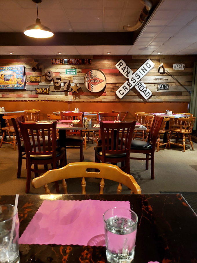 Wooden chairs that have supported countless happy diners, beneath a ceiling that's witnessed innumerable "mmms" and "this is so goods" over the years.