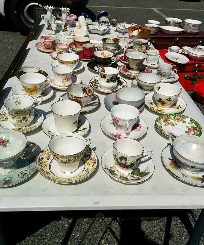 Delicate teacups waiting to host their next afternoon gossip session or solitary morning meditation.